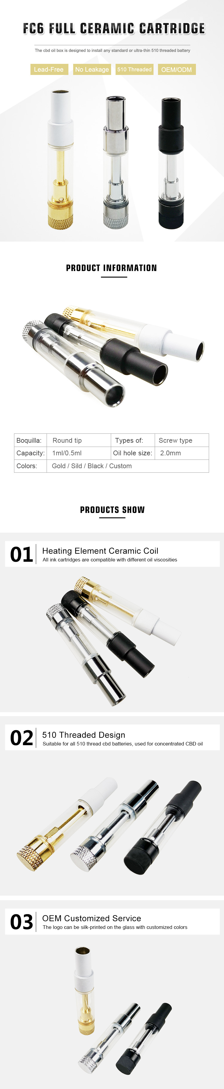 1ml Delta 8 Cartridge Empty 510 Vape Round Tip from China manufacturer ...